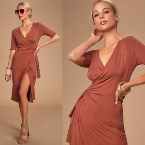 Lulus | Dresses | Lulus Forget Me Knot Rust Red Midi Wrap Dress | Poshmark